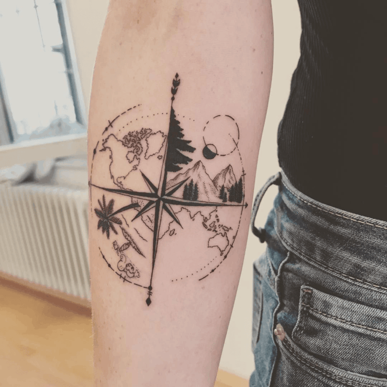 Travel inspired tattoo ideas - compass, map and world explorer themes